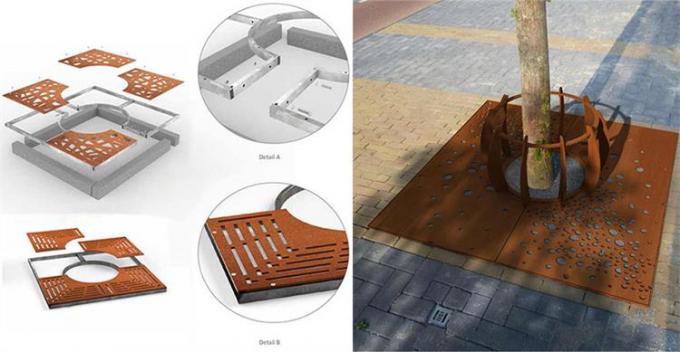Customized Rusted Metal Corten Steel Tree Grating For Garden Decorative