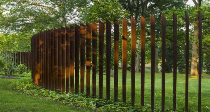 Outside Rusty Metal Blades Corten Steel Picket Fence For Garden Security