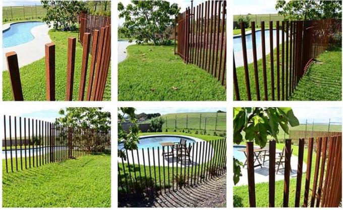 Outside Rusty Metal Blades Corten Steel Picket Fence For Garden Security