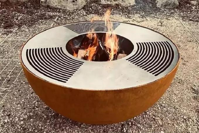 120cm Outdoor Metal Fire Pit Bowl Grill Corten Steel Hemisphere Barbecue