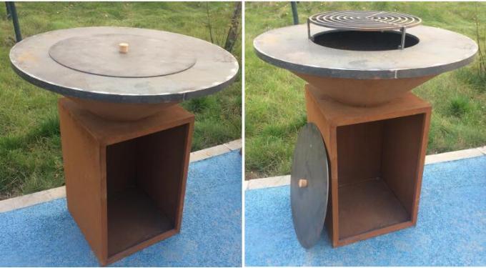 Outdoor Kitchen Cooking Plancha Round Rustic Steel Barbecue Fire Pit Grill