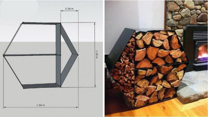 Outdoor Fireplace Hexagonal Wood Stacking Corten Steel Firewood Log Rack