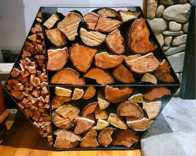 Outdoor Fireplace Hexagonal Wood Stacking Corten Steel Firewood Log Rack