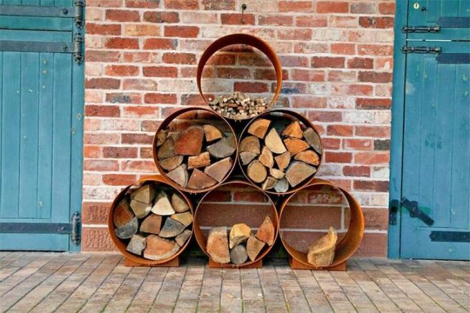 Outdoor Modular Metal Circular Firewood Storage Corten Steel Log Store