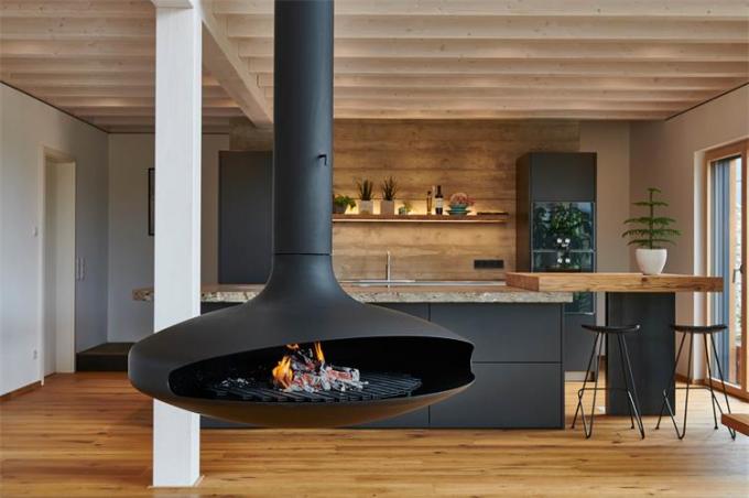 Contemporary 600mm Black Hotel Suspended and Hanging Wood Burning Fireplace