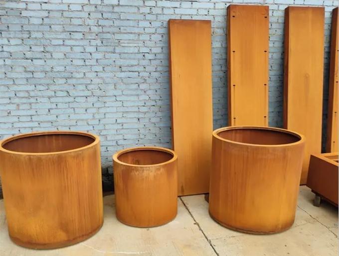 100mm Rust Metal Garden Pots Corten Steel Outdoor Round Planter Flower Pot