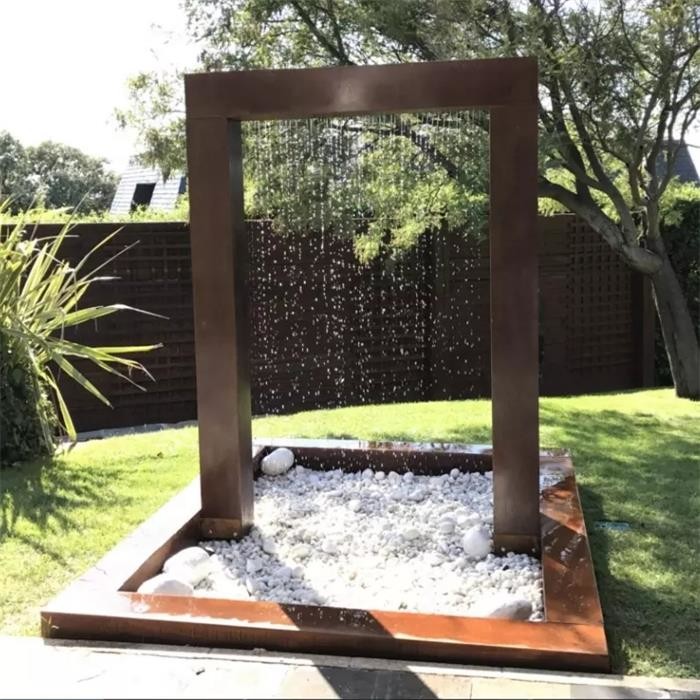Garden Landscaping Rain Shower Fountain Corten Steel Rain Curtain Water ...