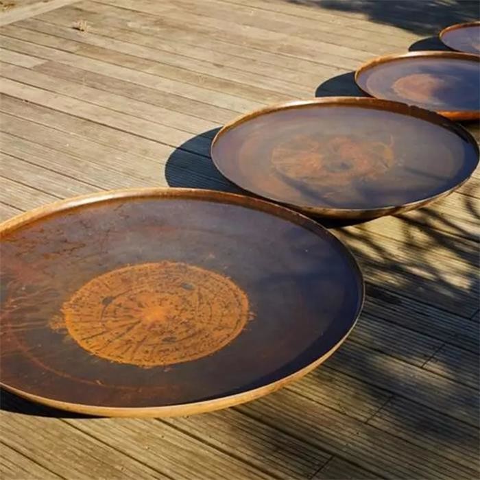 100cm Outdoor Large Round Corten Steel Metal Water Bowl For Water Feature