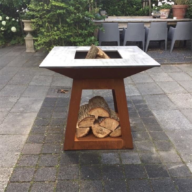 Wood Burning Trapezoid Base Outdoor Cooking Base Corten Steel Fire Pit ...