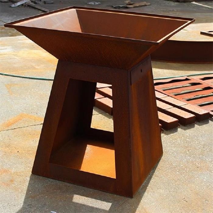 Wood Burning Trapezoid Base Outdoor Cooking Base Corten Steel Fire Pit ...