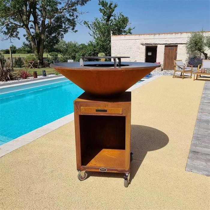 Wood Burning Metal Outdoor BBQ Table Corten Steel Fire Pit Barbecue Grill