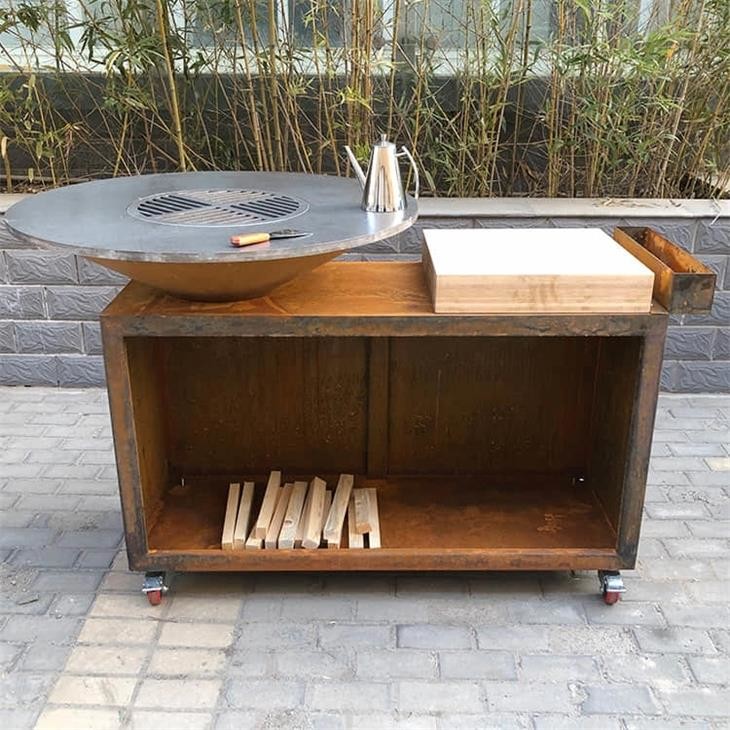 Multi Function Rectangular BOutdoor Cooking BBQ Corten Steel Fire Pit Grill