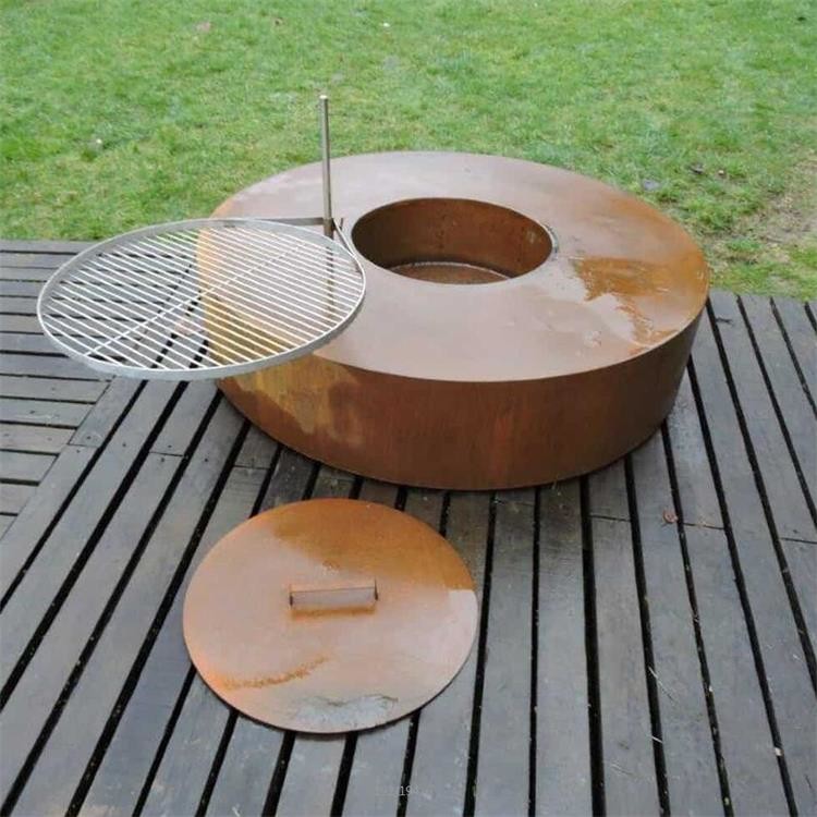 Garden Heater Wood Burning Rusted Metal Circular Corten Steel Fire Pit ...