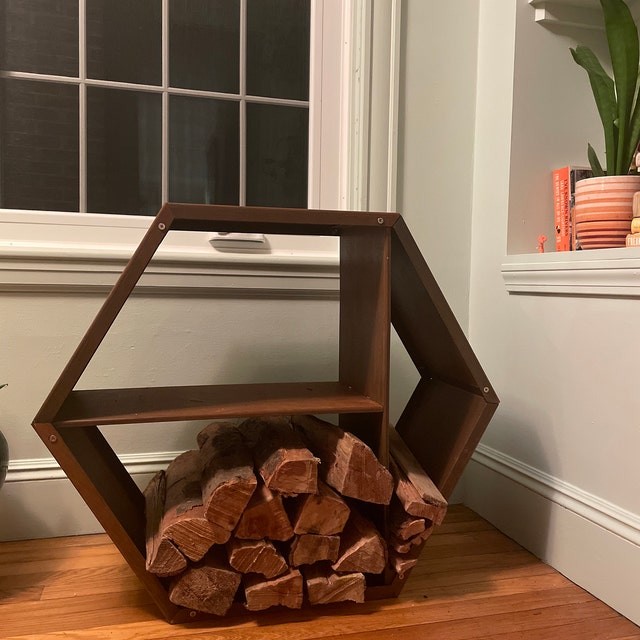 Outdoor Fireplace Hexagonal Wood Stacking Corten Steel Firewood Log Rack