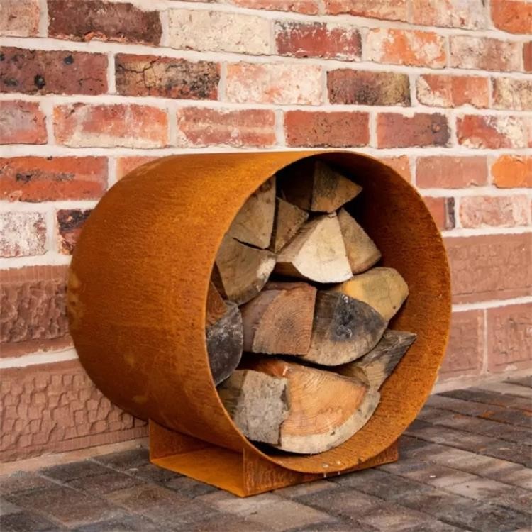 Outdoor Modular Metal Circular Firewood Storage Corten Steel Log Store