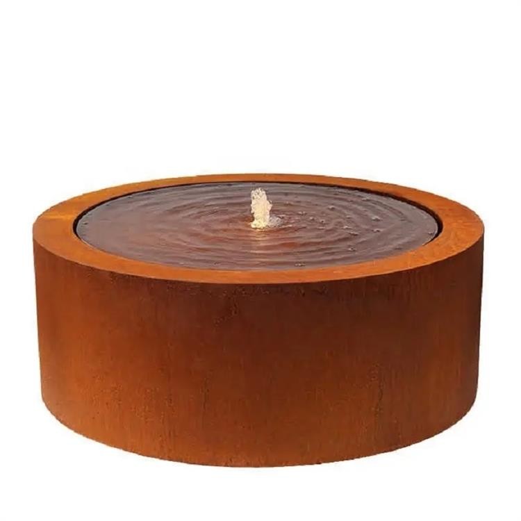 100cm Outdoor Metal Garden Water Fountain Corten Steel Round Water Table