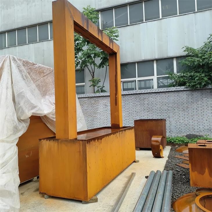 Modern Outdoor Water Fountain Rusty Corten Steel Garden Water Feature