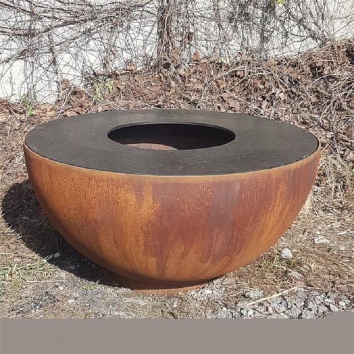 Outdoor Cooking BBQ Natural Rusted Corten Steel Fire Bowl With Grill Ring