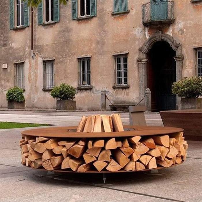 Multifunctional Zero Fire Pit Corten Steel Firewood Storage Wood Holder ...