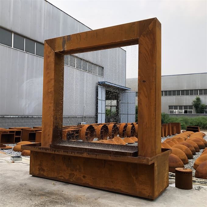 Modern Outdoor Water Fountain Rusty Corten Steel Garden Water Feature