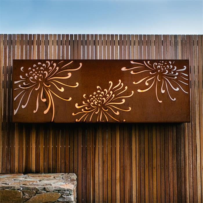 Laser Cut Outdoor Waratah Decorative Screen Corten Steel Light Feature ...